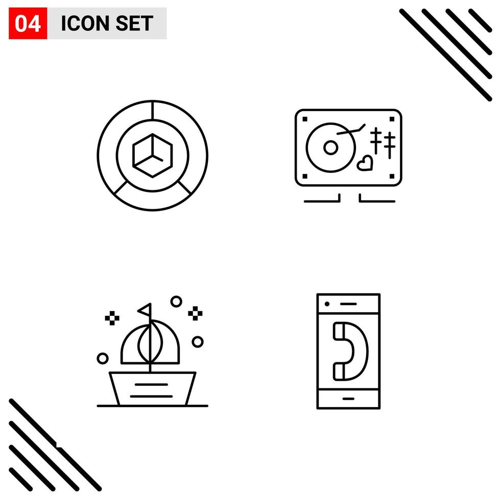 Pixle Perfect Set Of 4 Line Icons Outline Icon Set For Webite Designing And Mobile Applications