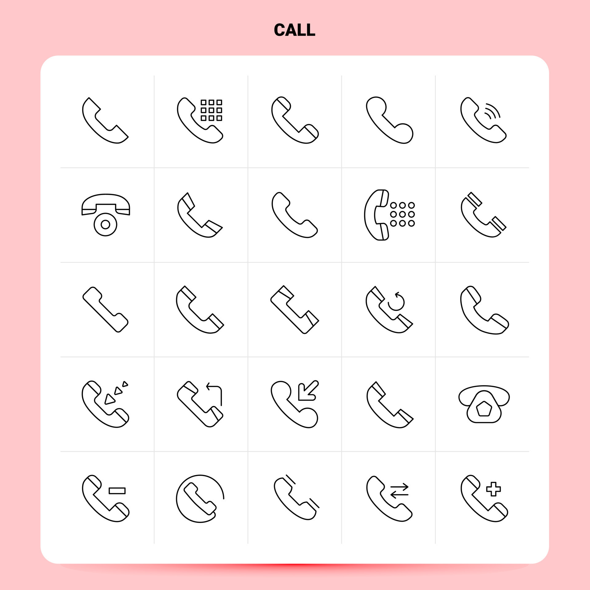Outline 25 Call Icon Set Vector Line Style Design Black Icons Set