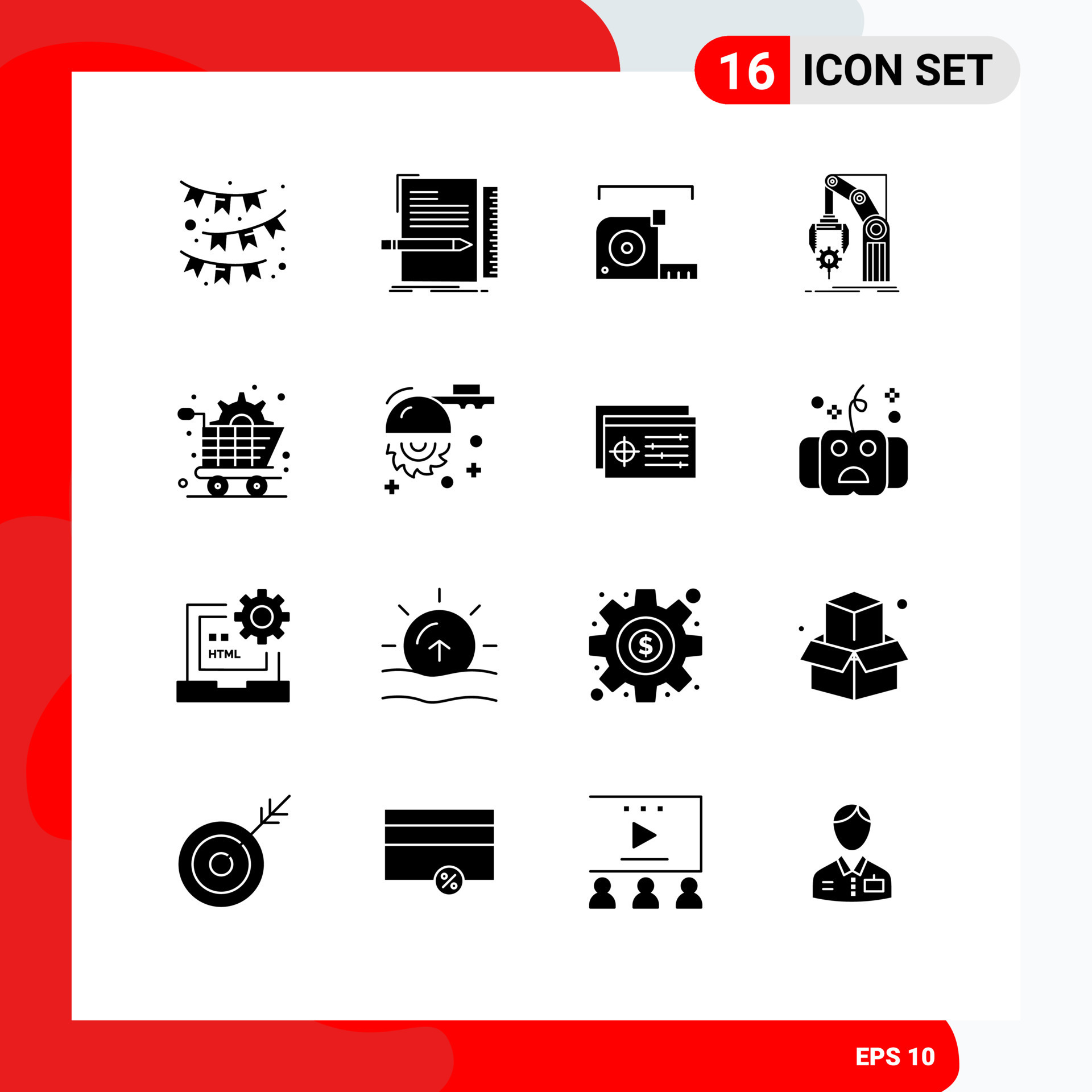 16 Universal Solid Glyph Signs Symbols of mechanism factory script ...