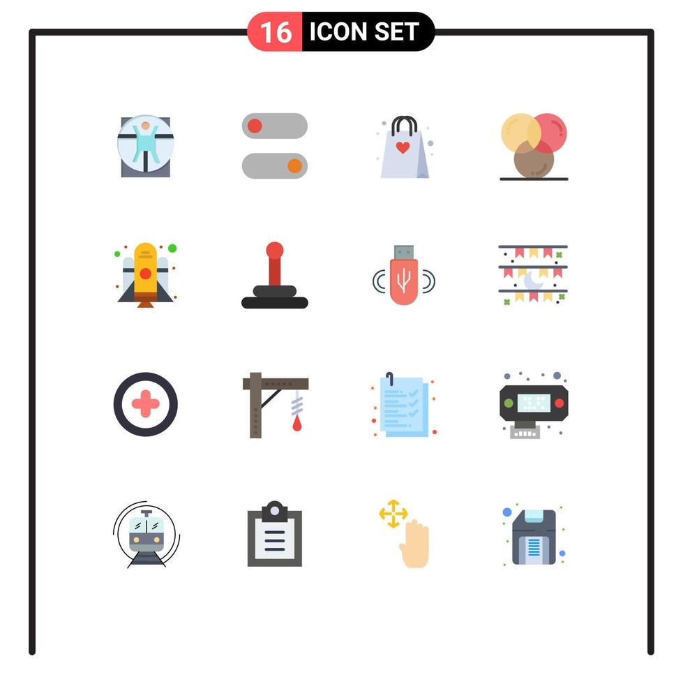 16 User Interface Flat Color Pack Of Modern Signs And Symbols Of Spaceship Programing Hobbies