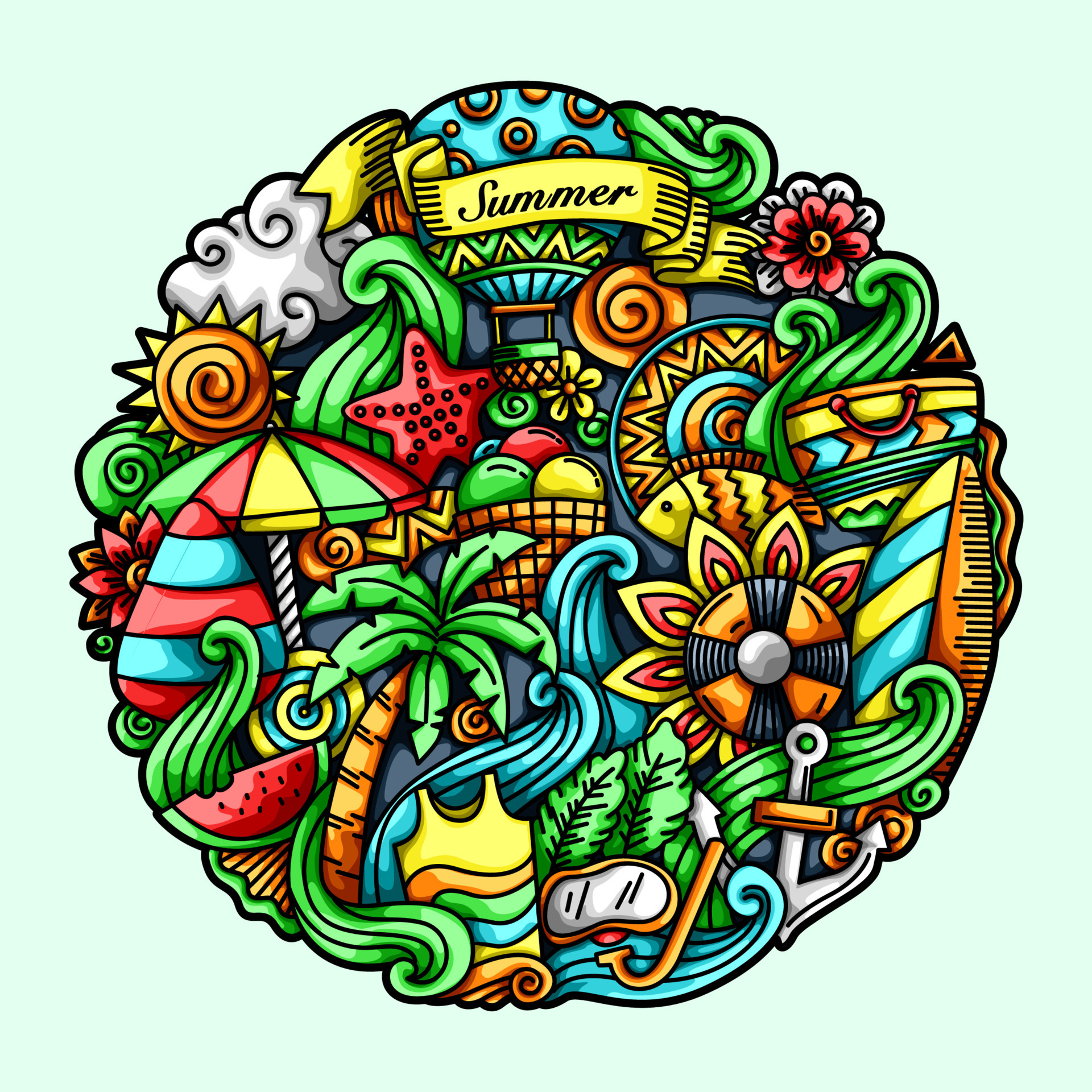 Summer Doodle Vector Element Template Design Illustration 14850208