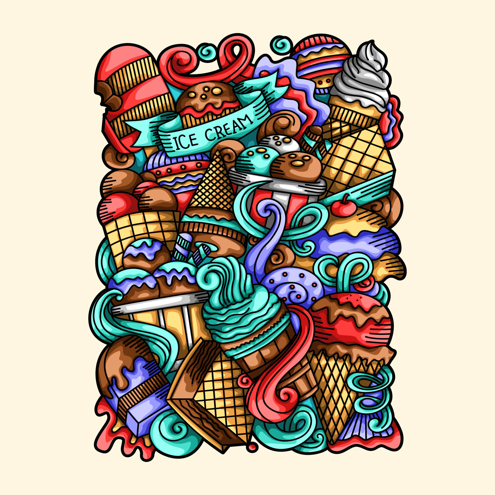 Ice Cream Doodle Vector Element Template Design Illustration 14850210