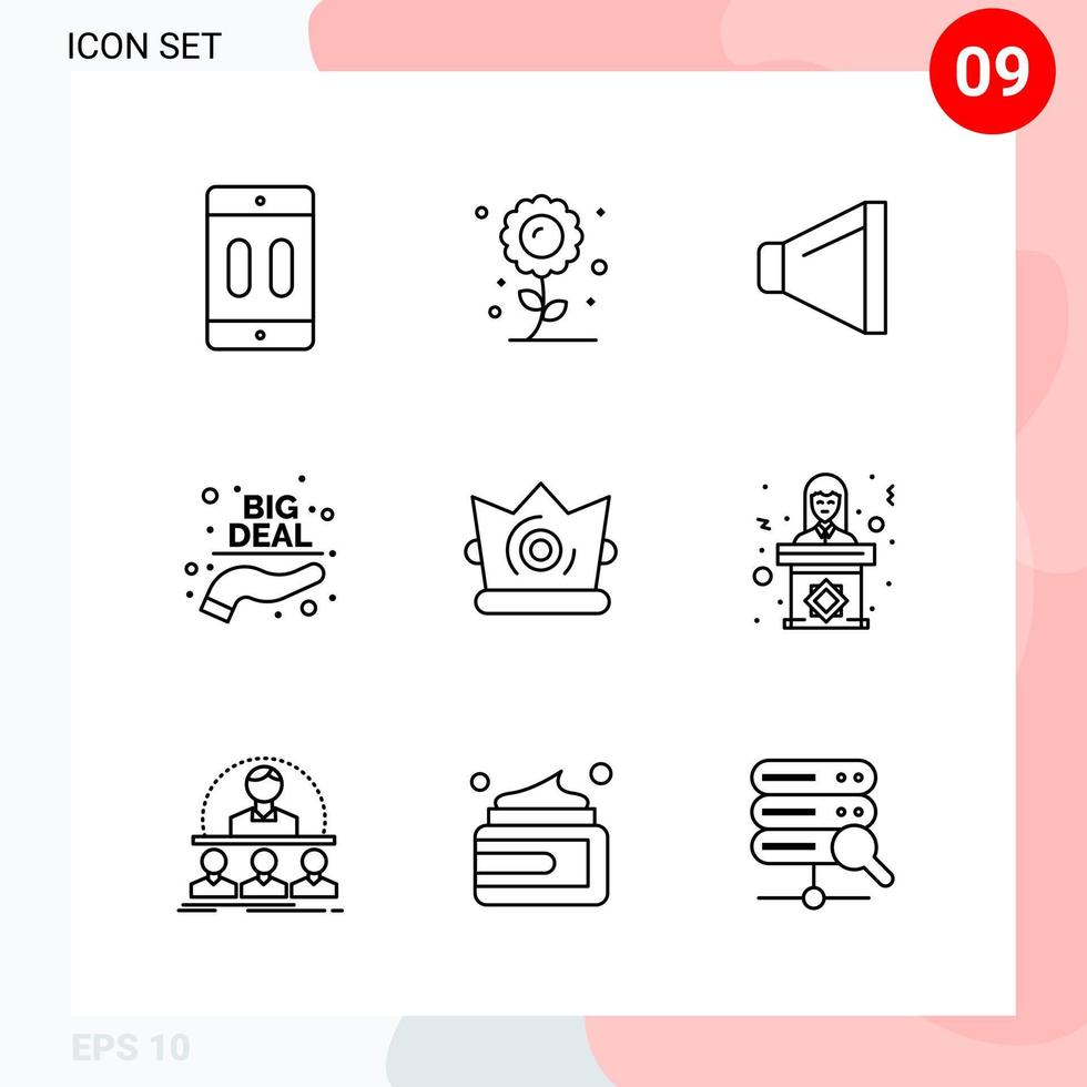 Vector Pack of 9 Icons in Line Style Creative Outline Pack isolated on ...