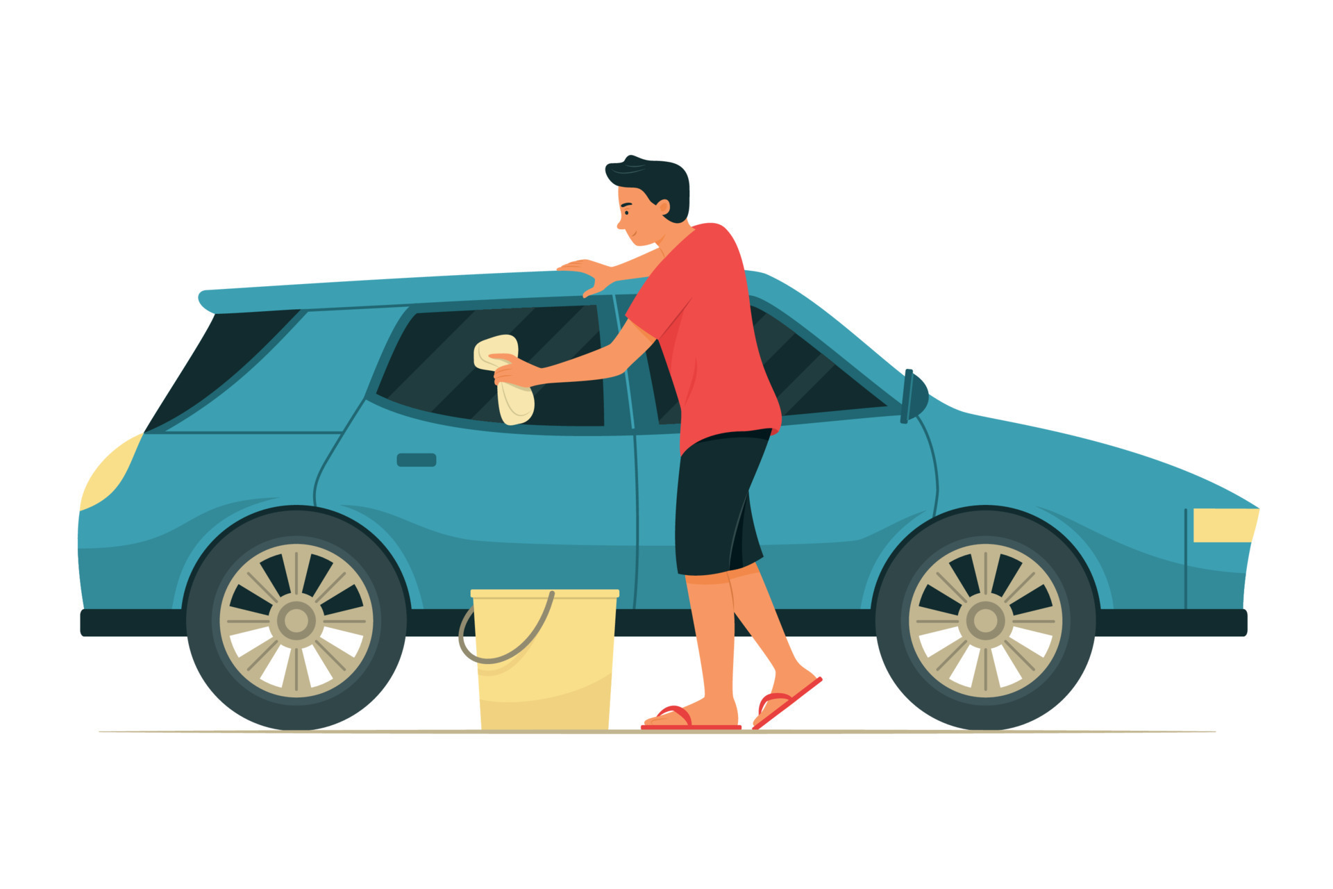 Man Cleaning And Washing Car 14850480 Vector Art At Vecteezy