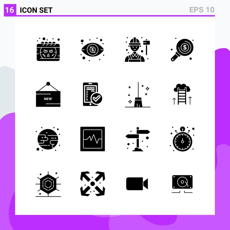 Set of 16 icons in solid style. Creative Glyph Symbols for Website ...