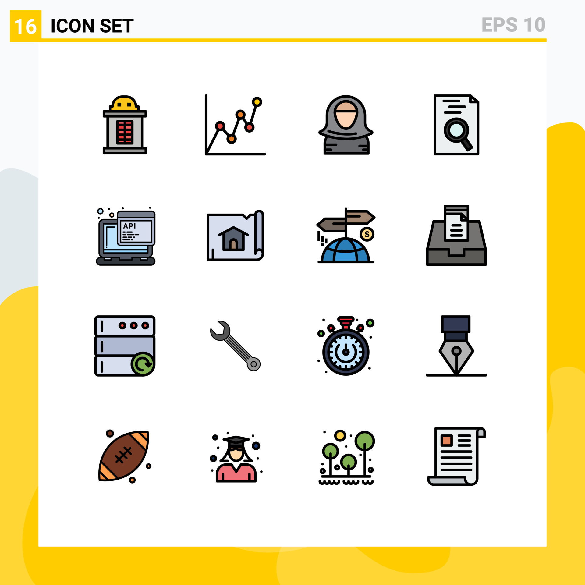paquete de iconos de vector de stock de 16 signos y símbolos de línea ...