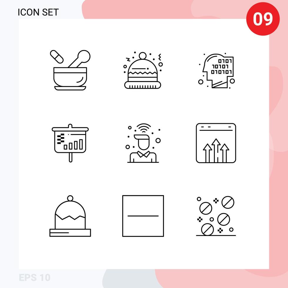 Mobile Interface Outline Set Of 9 Pictograms Of User On Code Desk Projector Editable Vector
