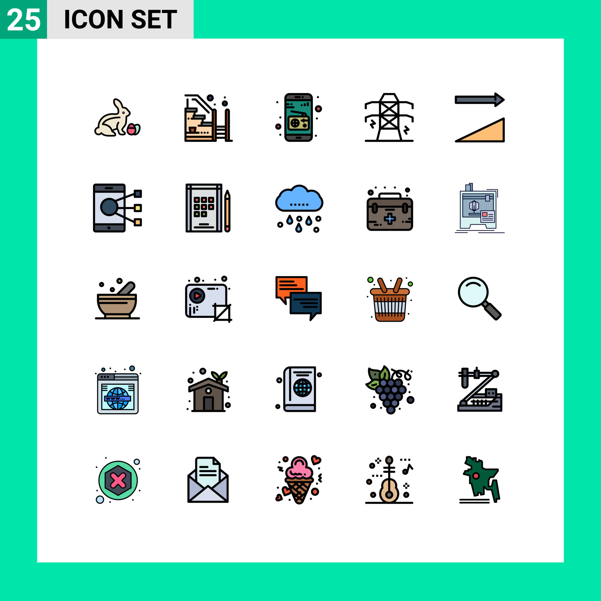 25 Thematic Vector Filled Line Flat Colors And Editable Symbols Of Sort Tower Property Power