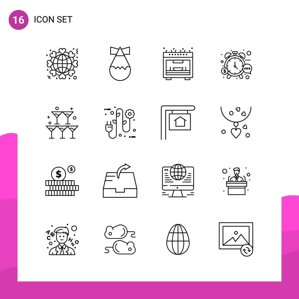Outline Icon set. Pack of 16 Line Icons isolated on White Background for responsive Website ...