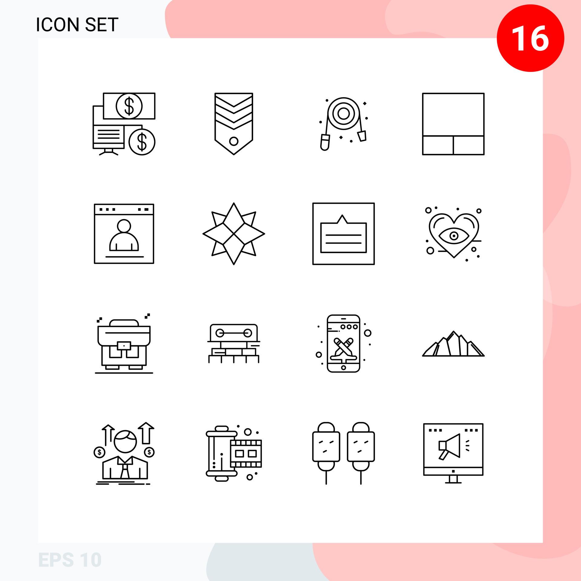 16 User Interface Outline Pack of modern Signs and Symbols of page ...