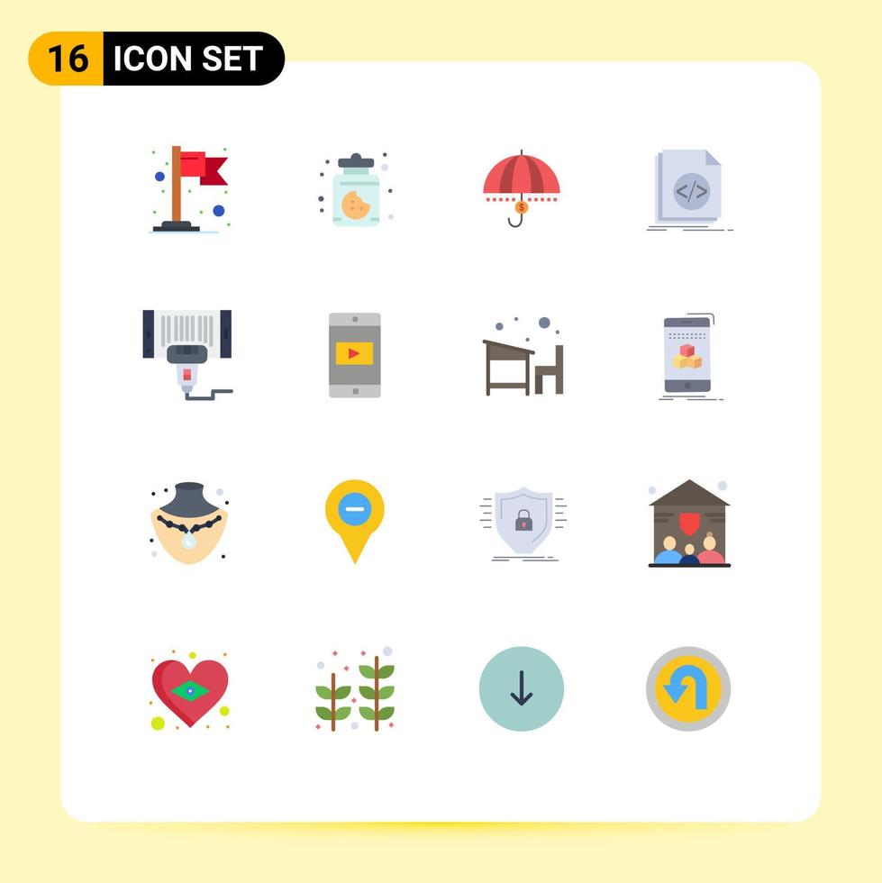 16 User Interface Flat Color Pack Of Modern Signs And Symbols Of Programming Coding Financial