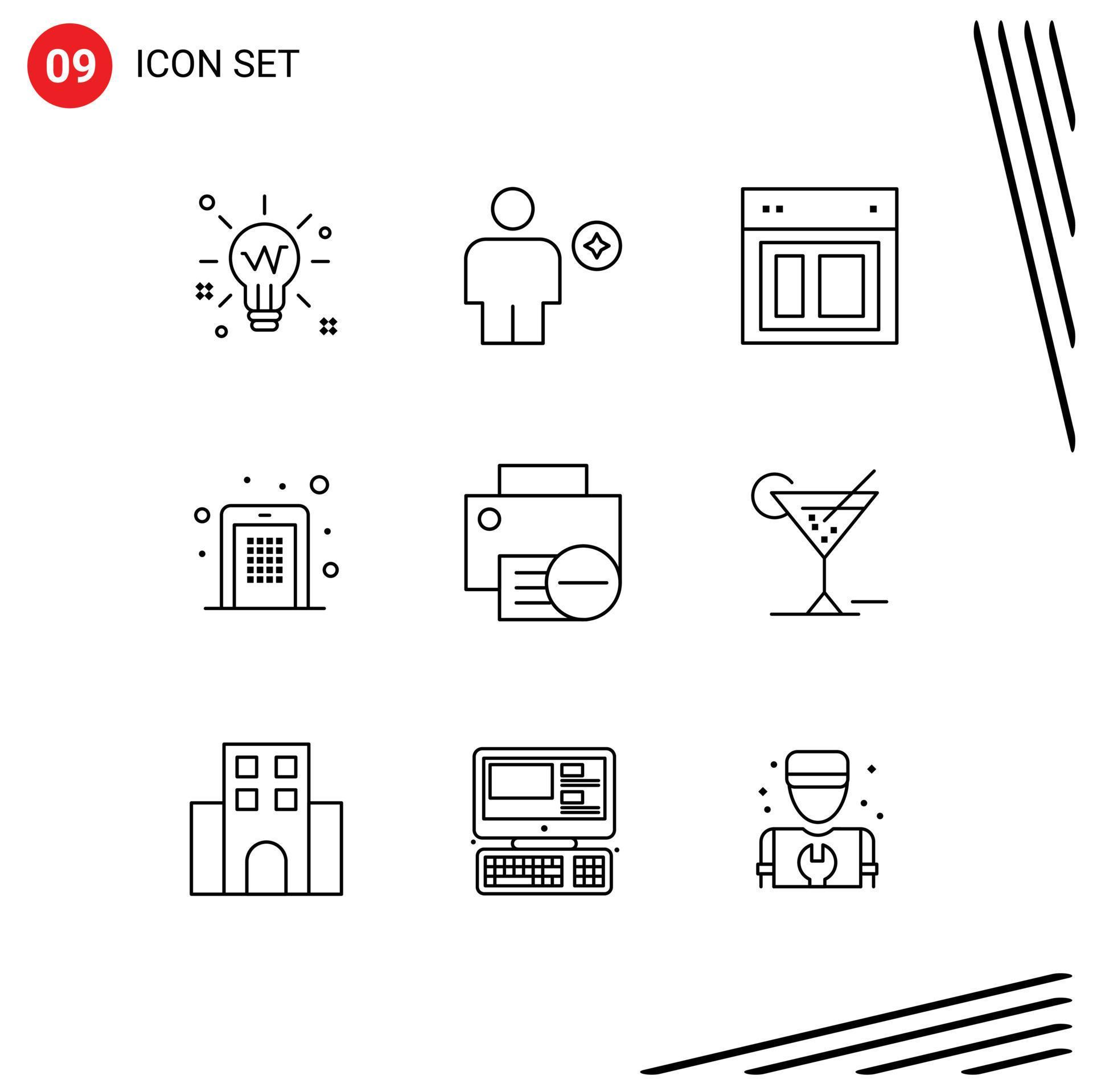 User Interface Pack of 9 Basic Outlines of mobile access favorite ...