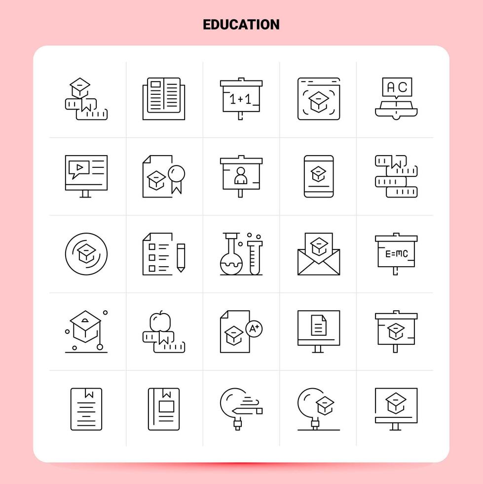 Outline 25 Education Icon Set Vector Line Style Design Black Icons Set Linear Pictogram Pack