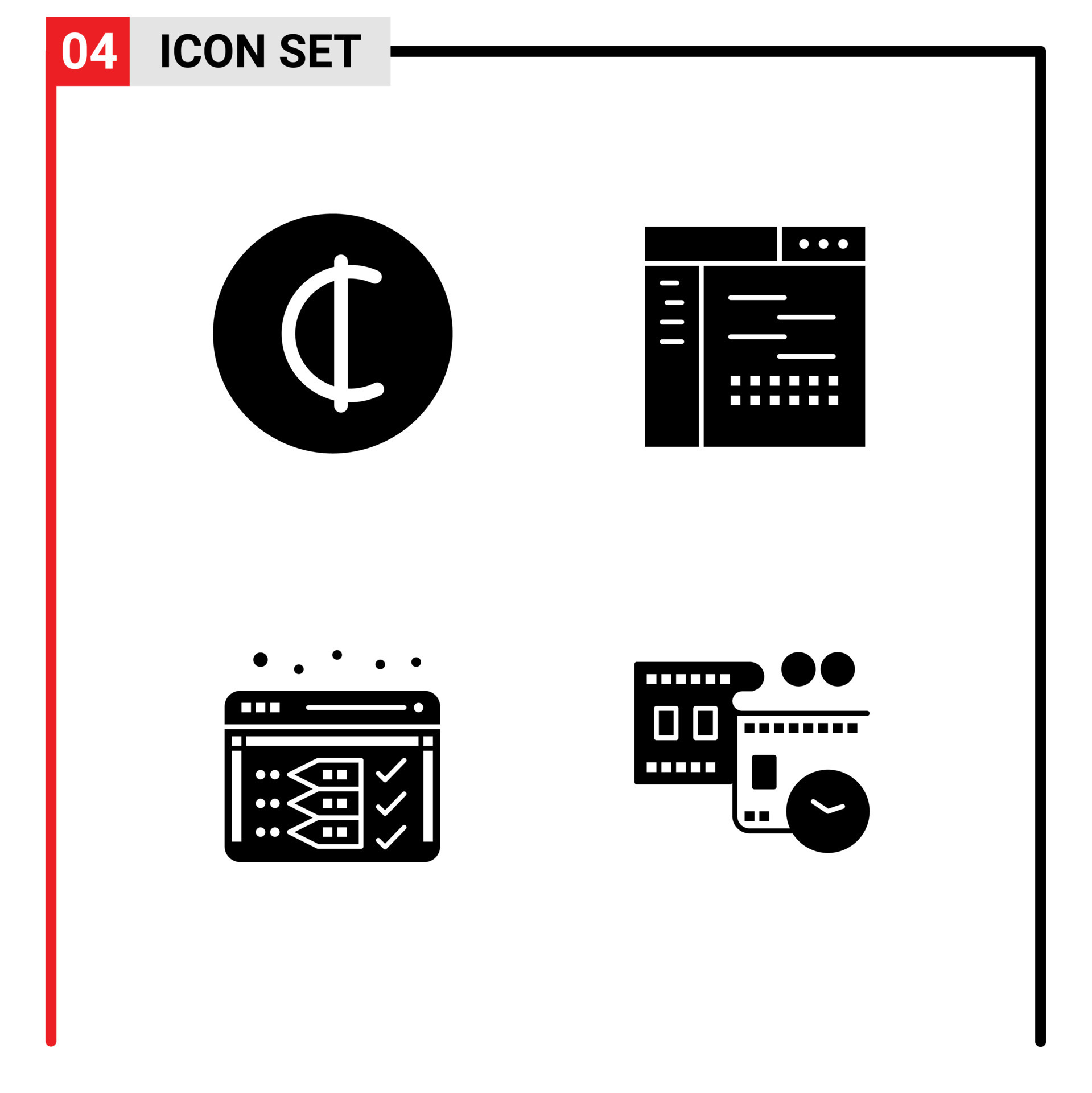 Set Of 4 Modern Ui Icons Symbols Signs For Cedis Development Code Page Web Editable Vector