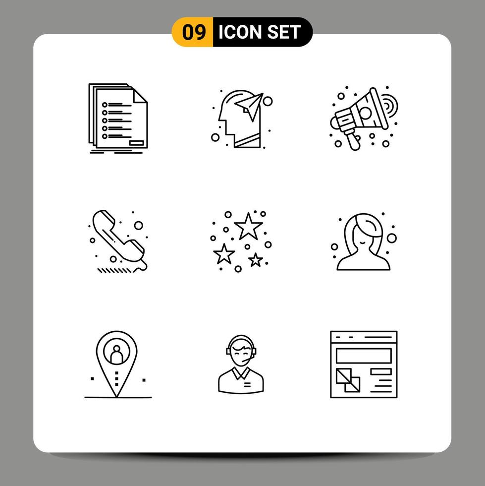 User Interface Pack Of 9 Basic Outlines Of Sign Phone Mind Call Marketing Editable Vector Design