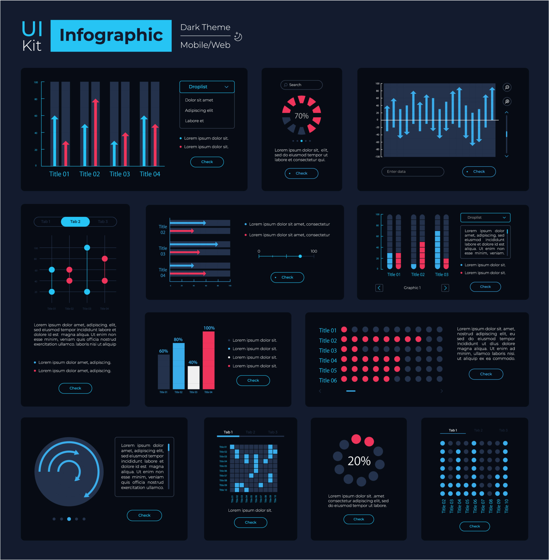 Infographic performance UI elements kit. Studying results isolated ... Infographic performance UI elements kit. Studying results isolated ...