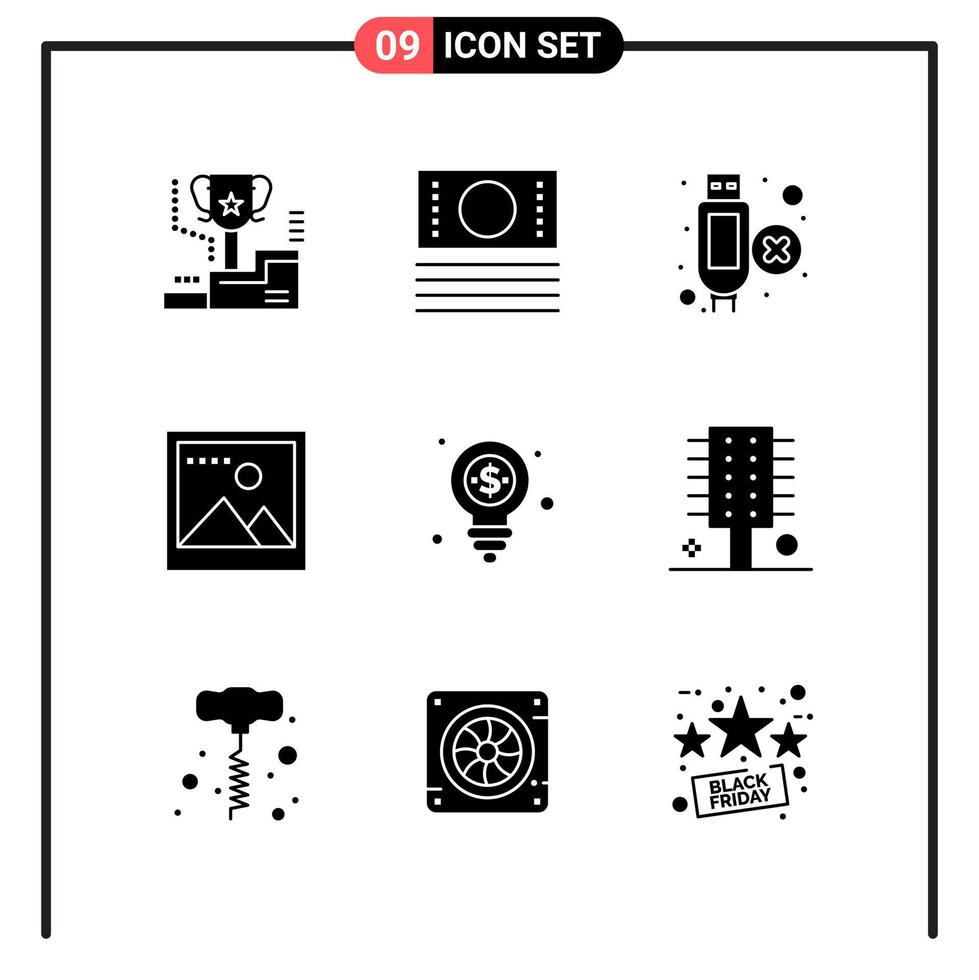 Set of 9 Solid Style Icons for web and mobile Glyph Symbols for print ...