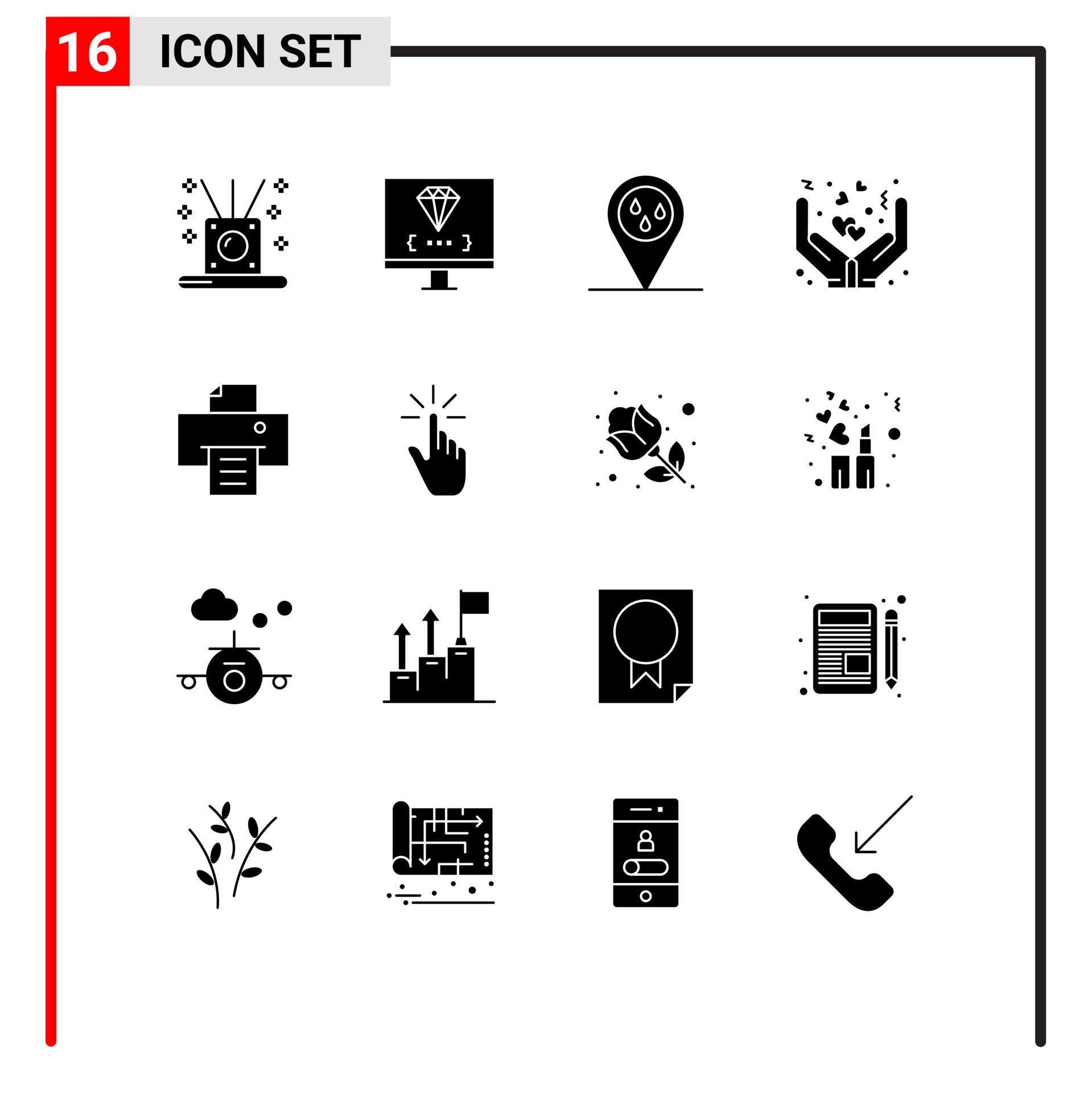 Pictogram Set of 16 Simple Solid Glyphs of print love programming hands ...