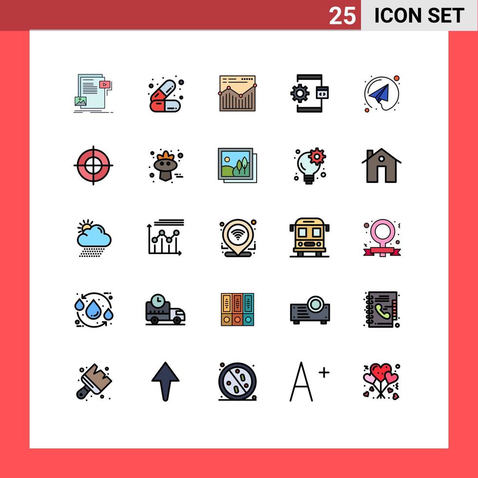 Pack Of 25 Creative Filled Line Flat Colors Of Process Develop Medicines Coding Report Editable