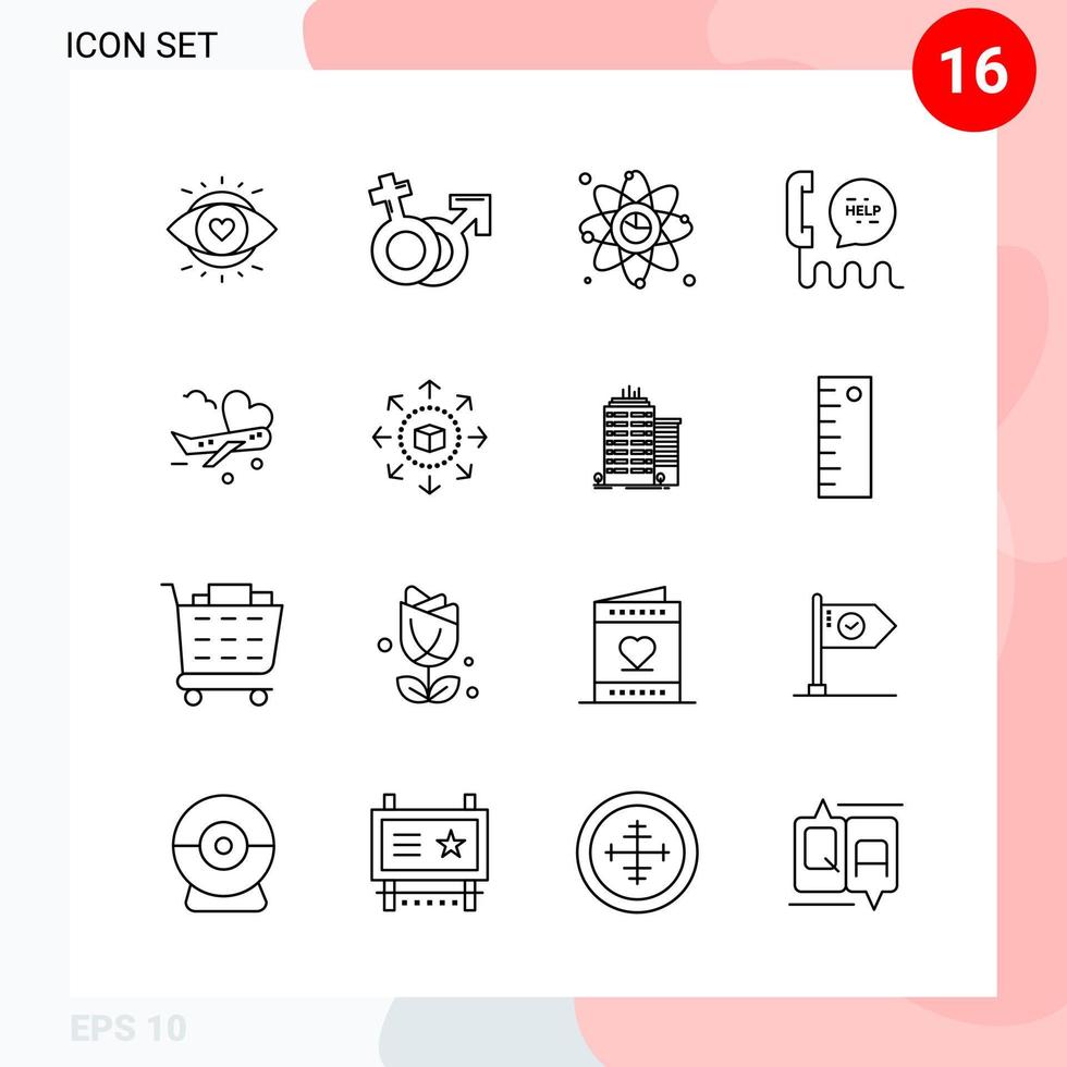 Vector Pack of 16 Icons in Line Style. Creative Outline Pack isolated ...