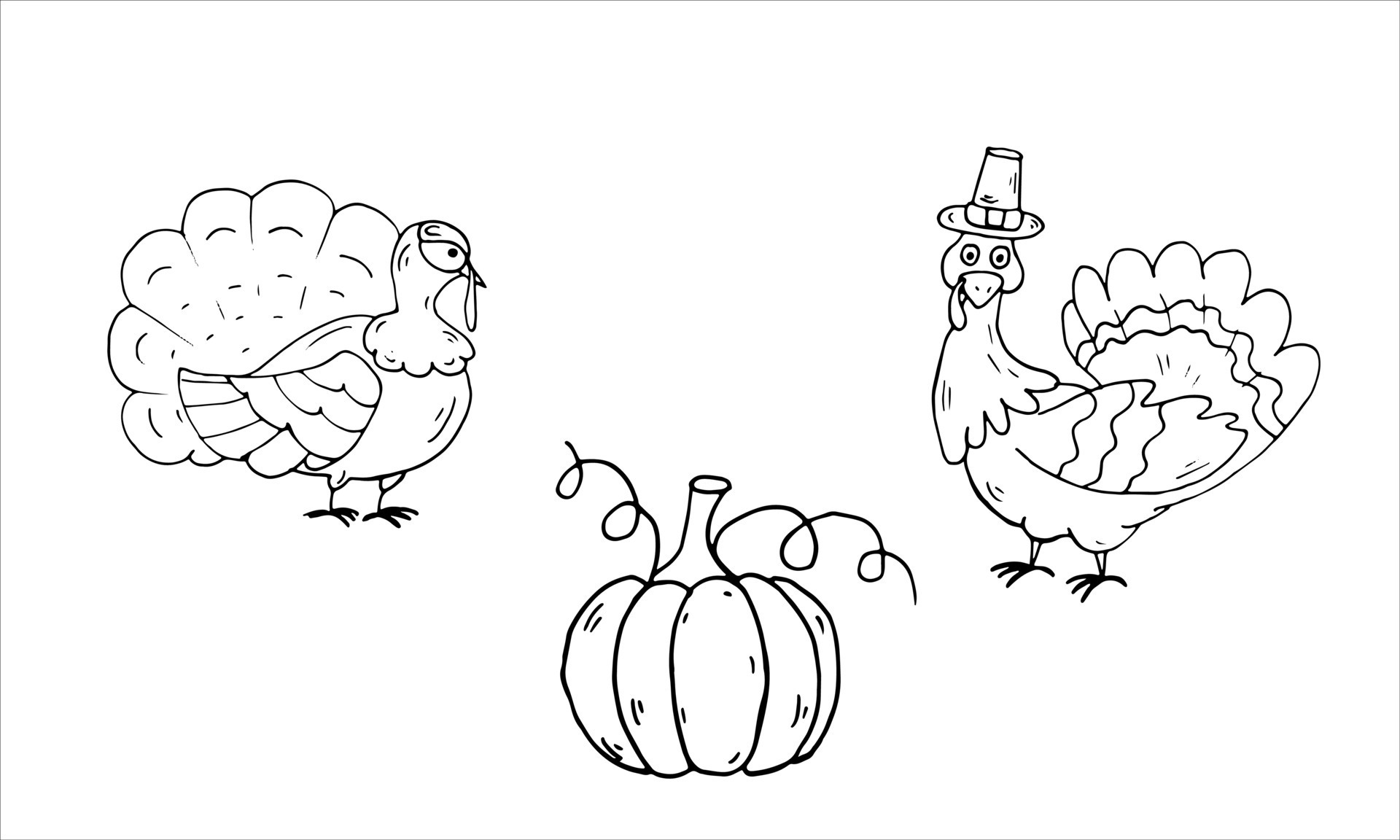 Turkeys, pumpkin Coloring Page Thanksgiving day. Isolated Vector ...
