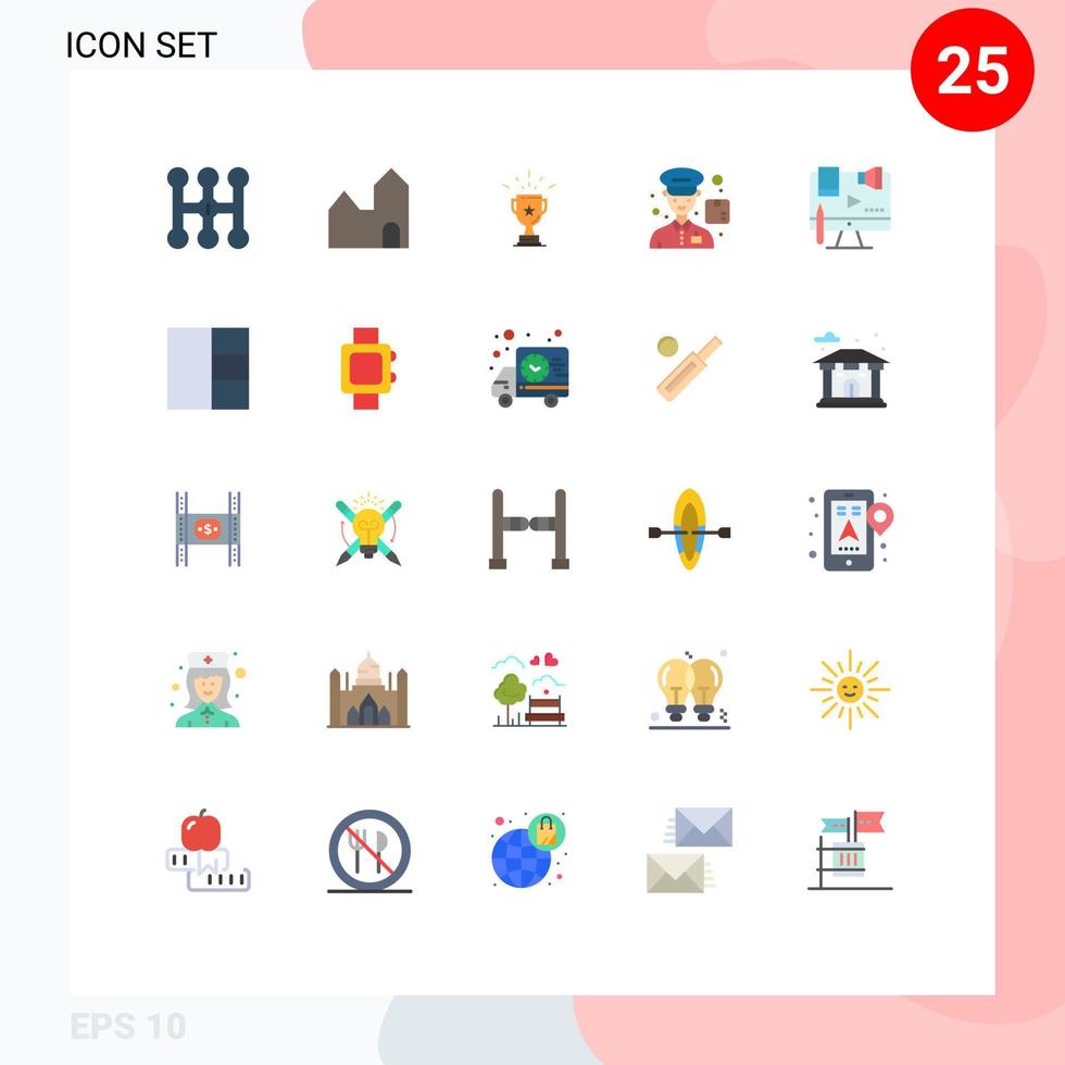 Editable Vector Line Pack Of 25 Simple Flat Colors Of Business Delivery Achievement Courier Win