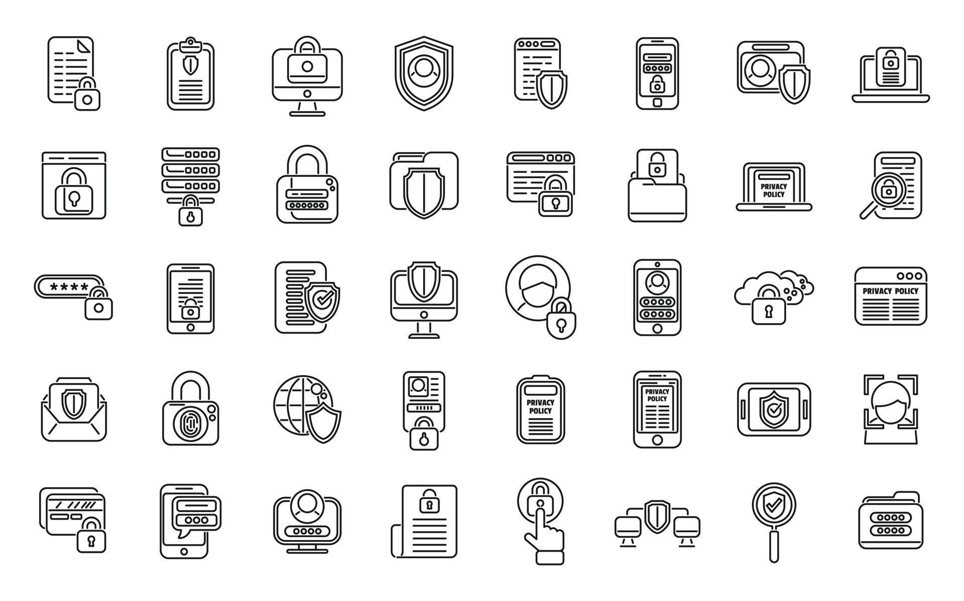 Privacy Policy Icons Set Outline Vector Safety Standard 14864153 Vector Art At Vecteezy