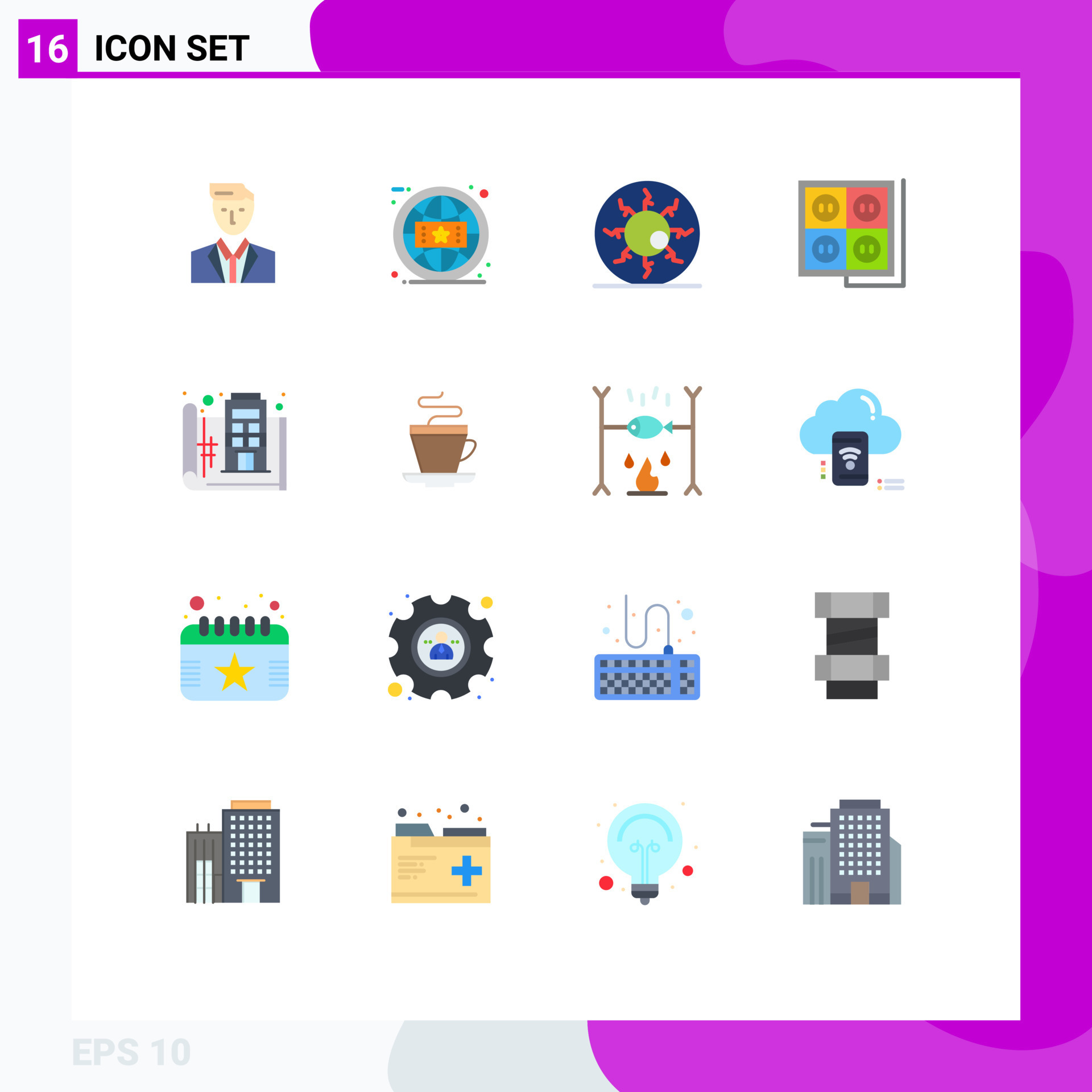 Set of 16 Modern UI Icons Symbols Signs for socket construction online building retina Editable ...