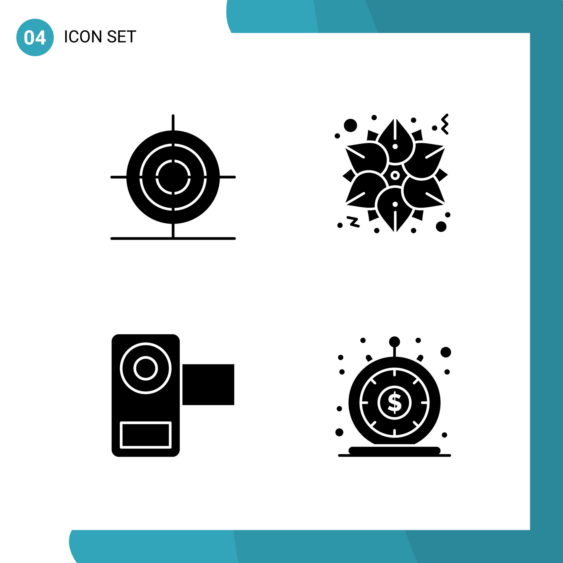 Vector Pack of 4 Glyph Symbols. Solid Style Icon Set on White ...