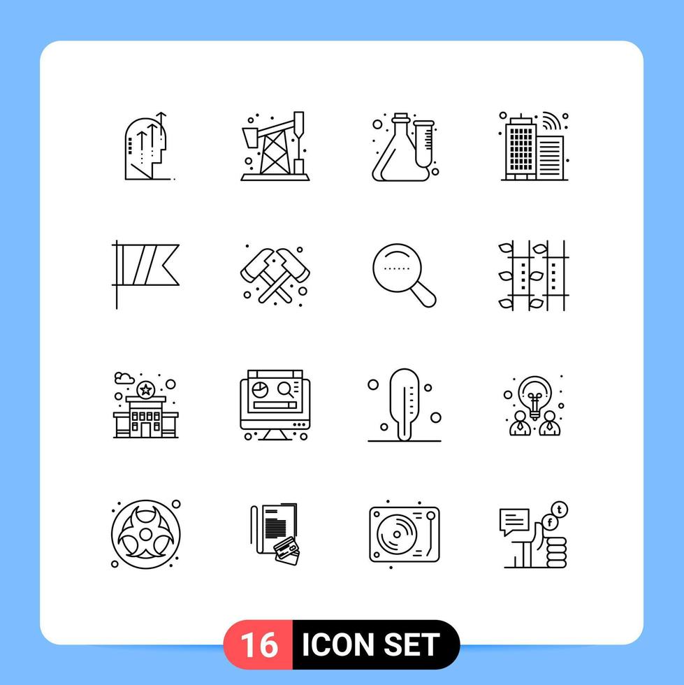 Pack Of 16 Creative Outlines Of Sign Internet Cube Infrastructure Laboratory Editable Vector