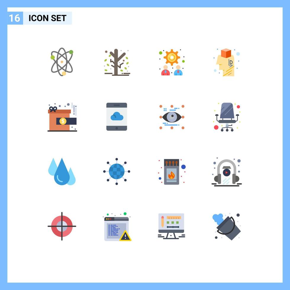 Mobile Interface Flat Color Set Of 16 Pictograms Of T Idea Tree Design Brain Editable Pack Of