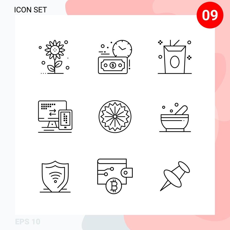 Vector Pack of 9 Icons in Line Style. Creative Outline Pack isolated on ...