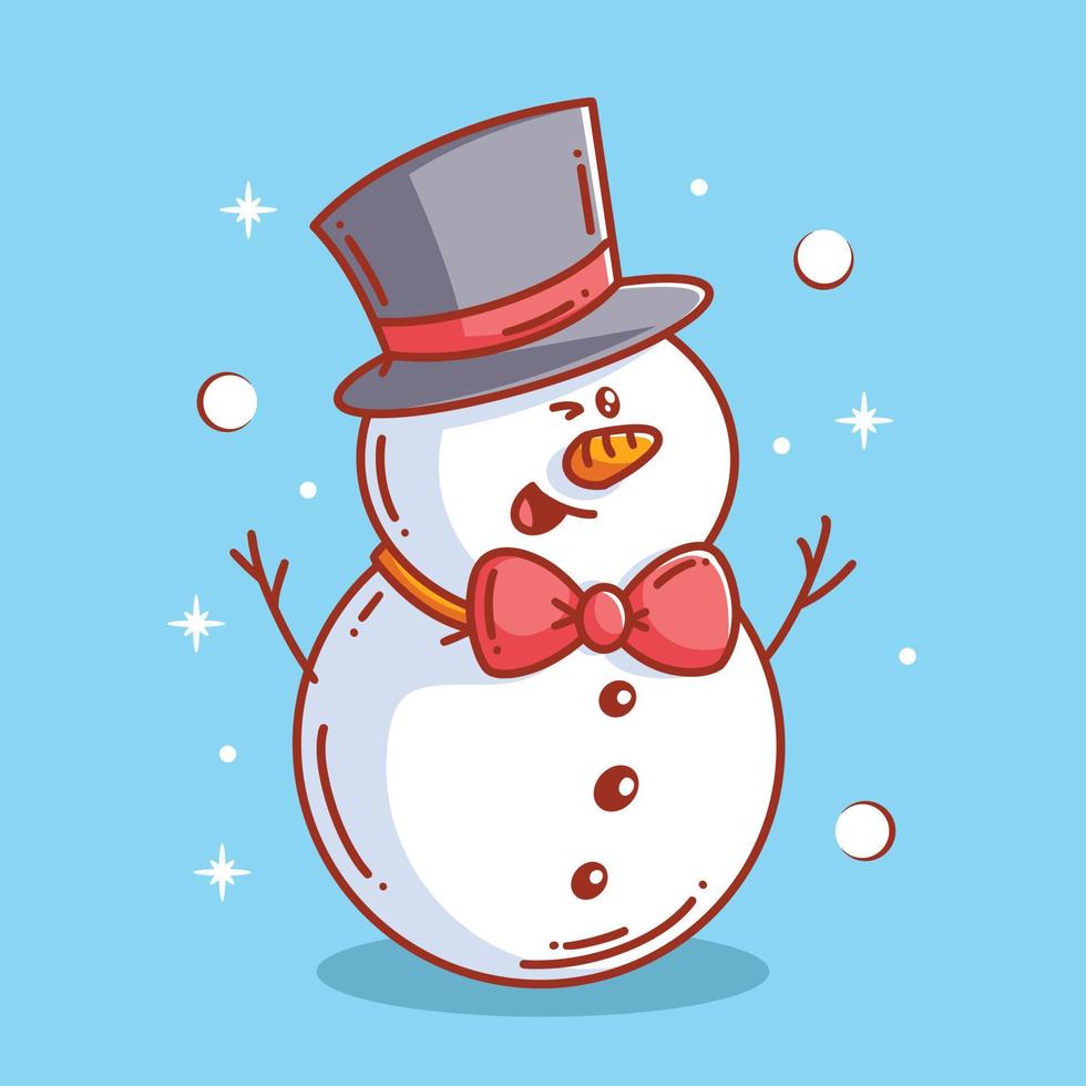 Cute Snowman Wearing Hat And Bow Tie 14868880 Vector Art At Vecteezy