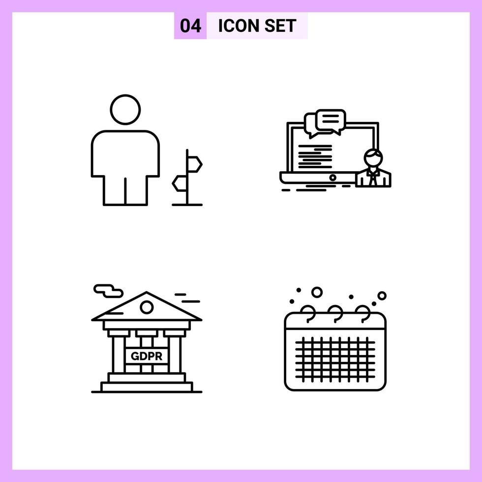 4 Icons in Line Style. Outline Symbols on White Background. Creative ...