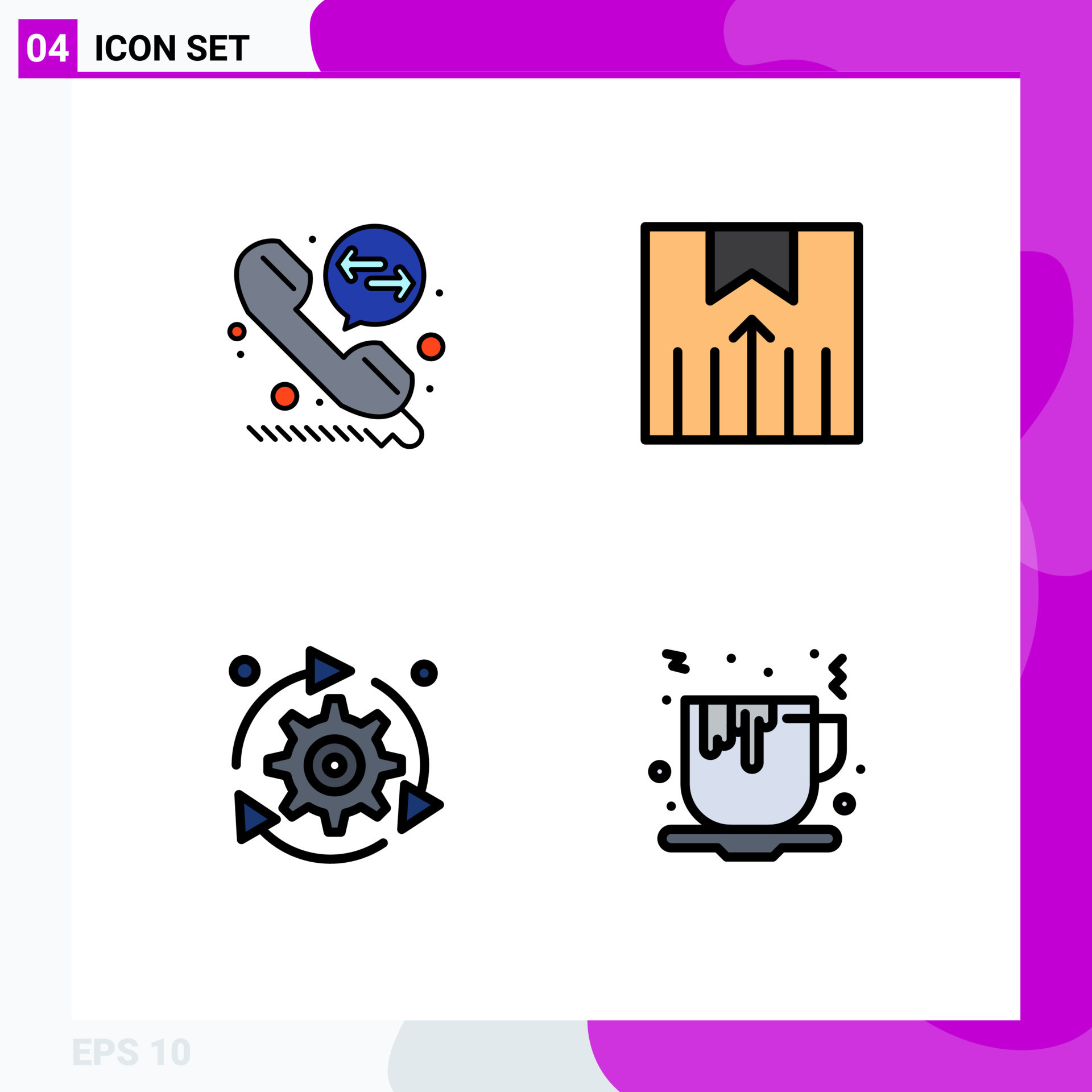 Editable Vector Line Pack Of 4 Simple Filledline Flat Colors Of Call