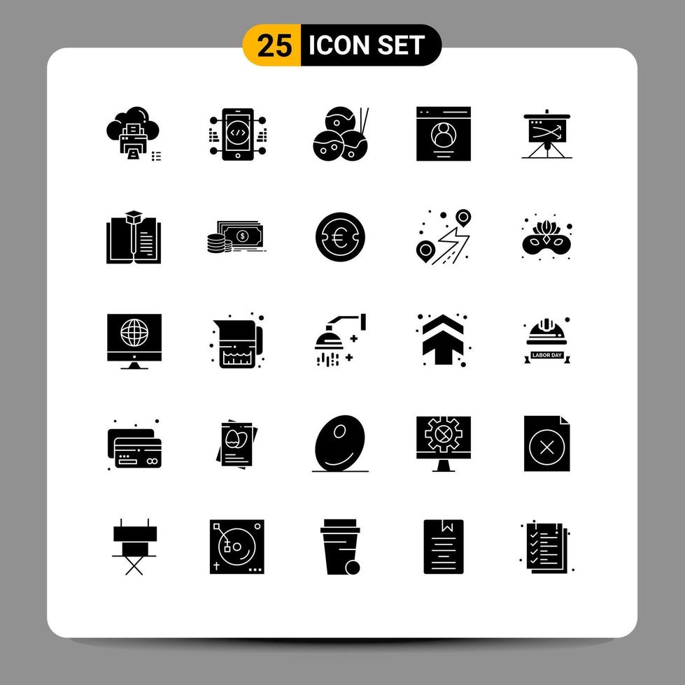 Editable Vector Line Pack of 25 Simple Solid Glyphs of business user web profile communication ...