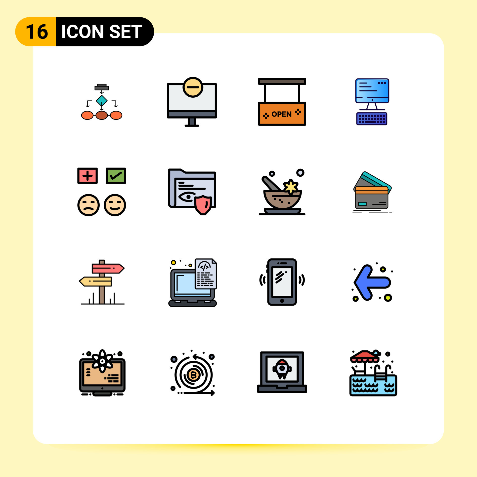 16 Flat Color Filled Line Concept For Websites Mobile And Apps Computer