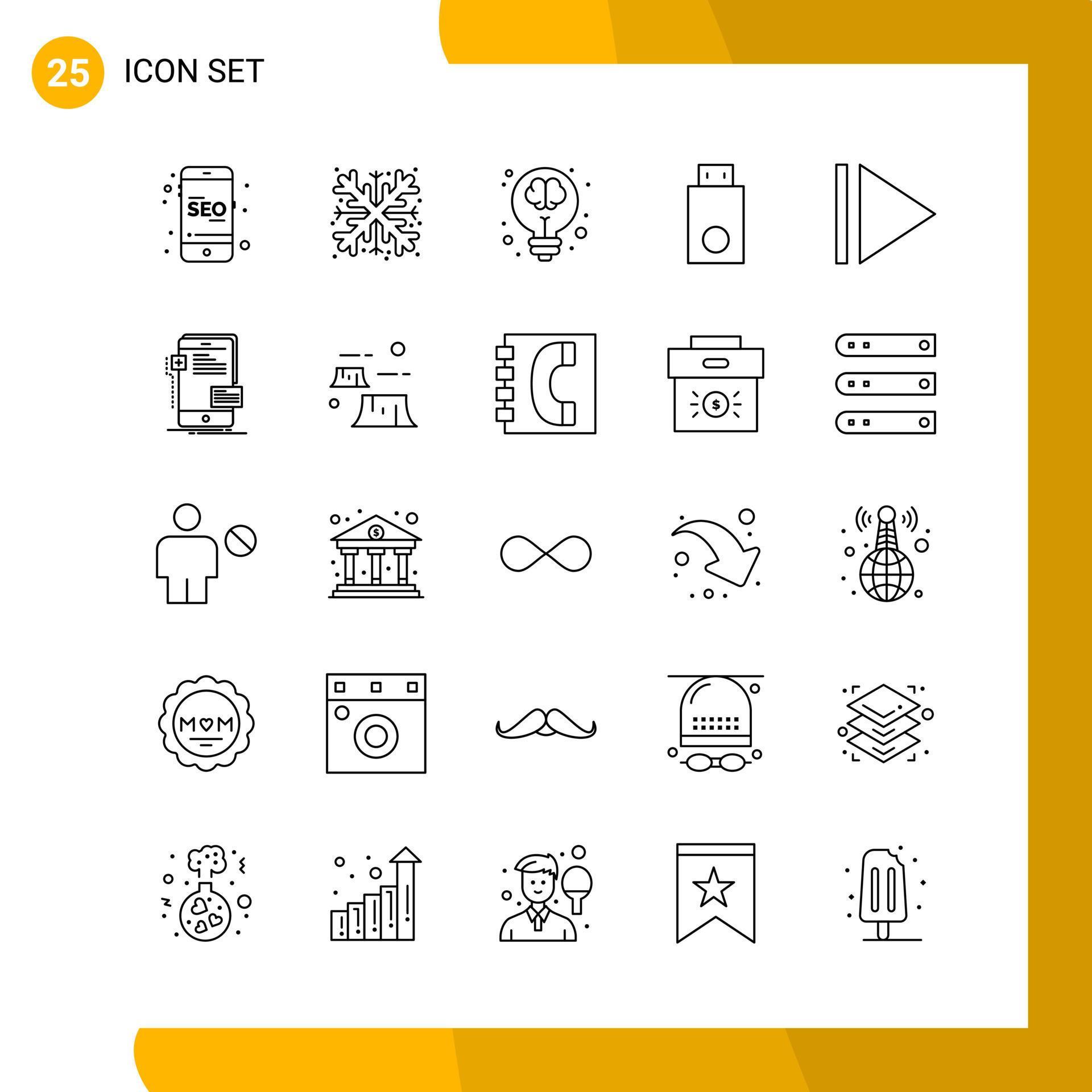 25 Icon Set. Line Style Icon Pack. Outline Symbols isolated on White Backgound for Responsive ...