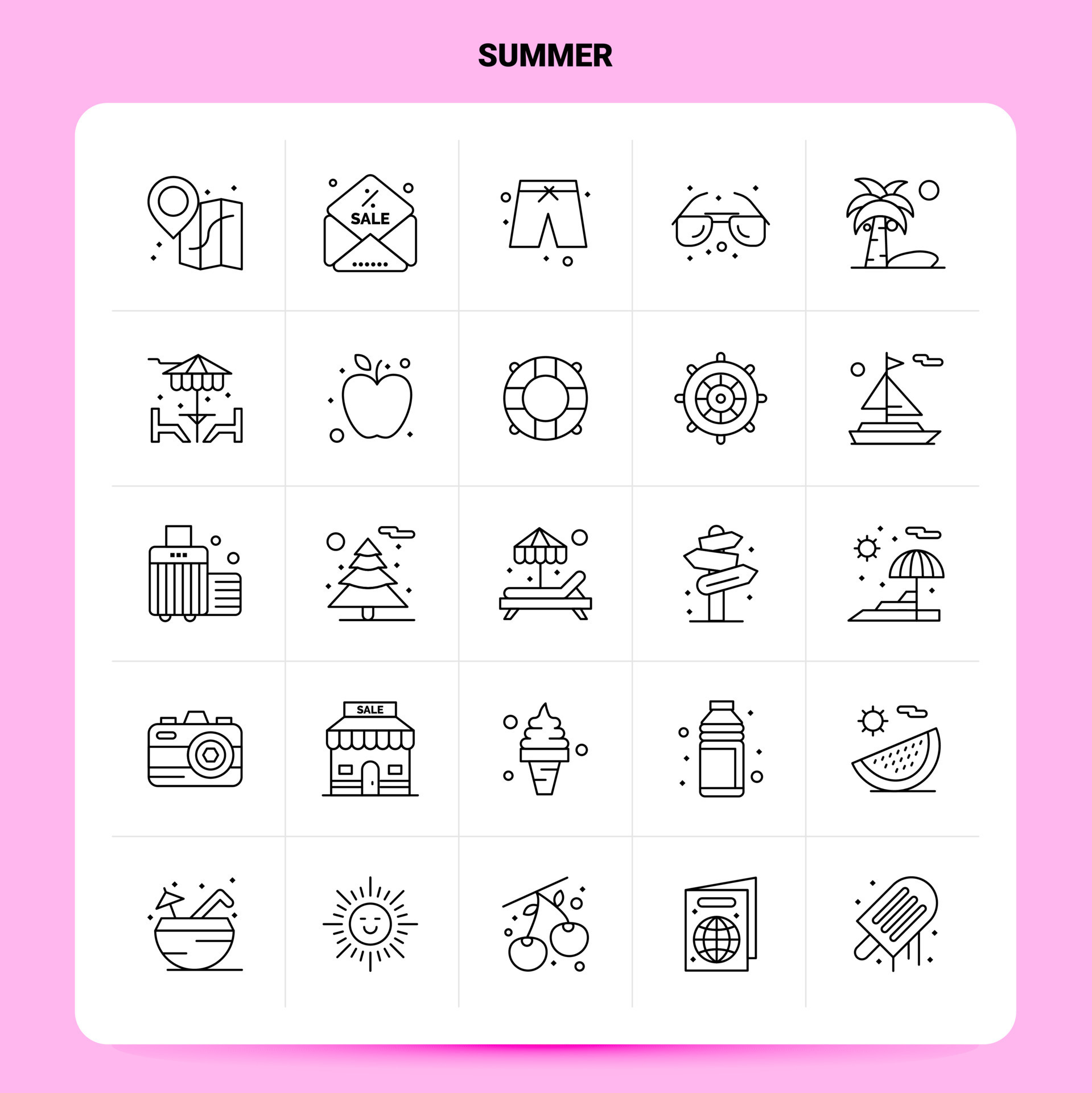 Outline 25 Summer Icon Set Vector Line Style Design Black Icons Set Linear Pictogram Pack Web