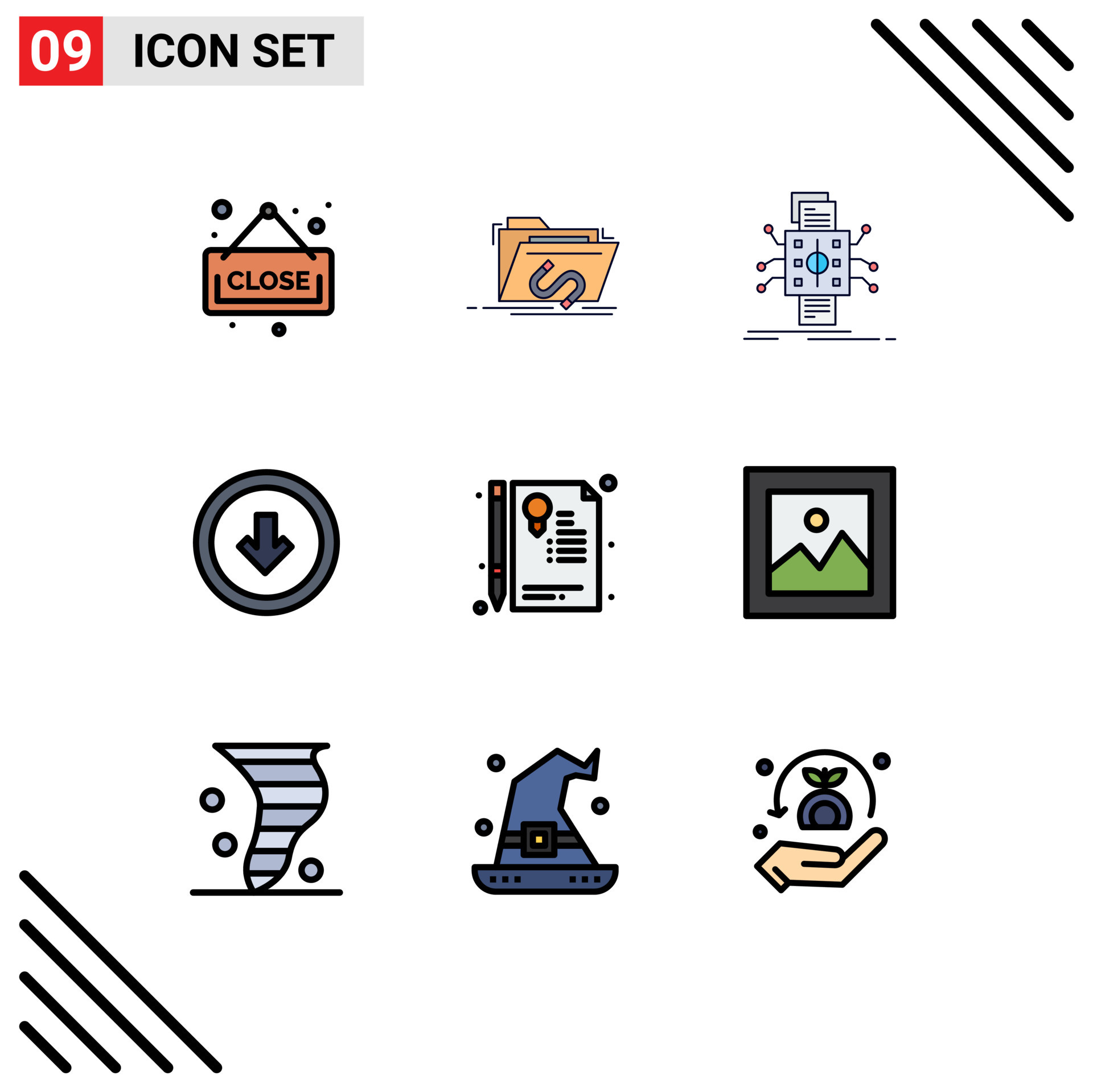 Set Of 9 Modern Ui Icons Symbols Signs For Down User Analysis Button Reporting Editable Vector