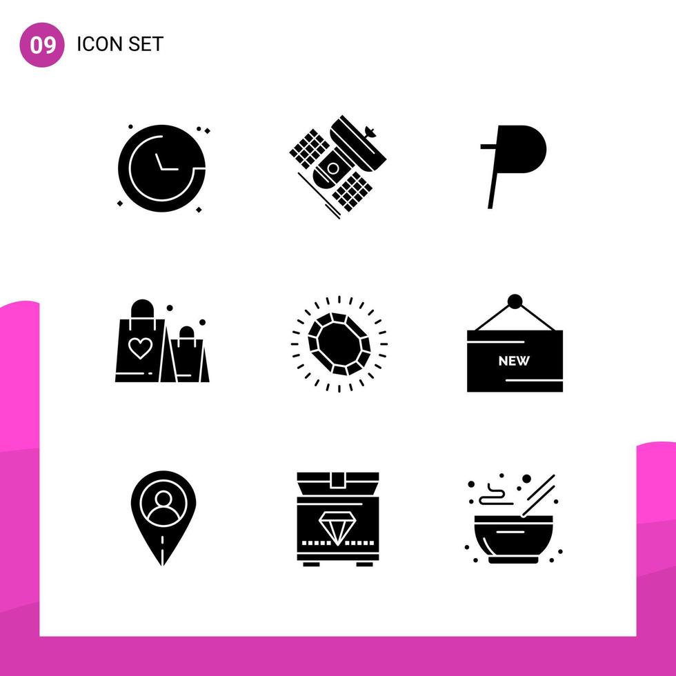 Glyph Icon set. Pack of 9 Solid Icons isolated on White Background for ...