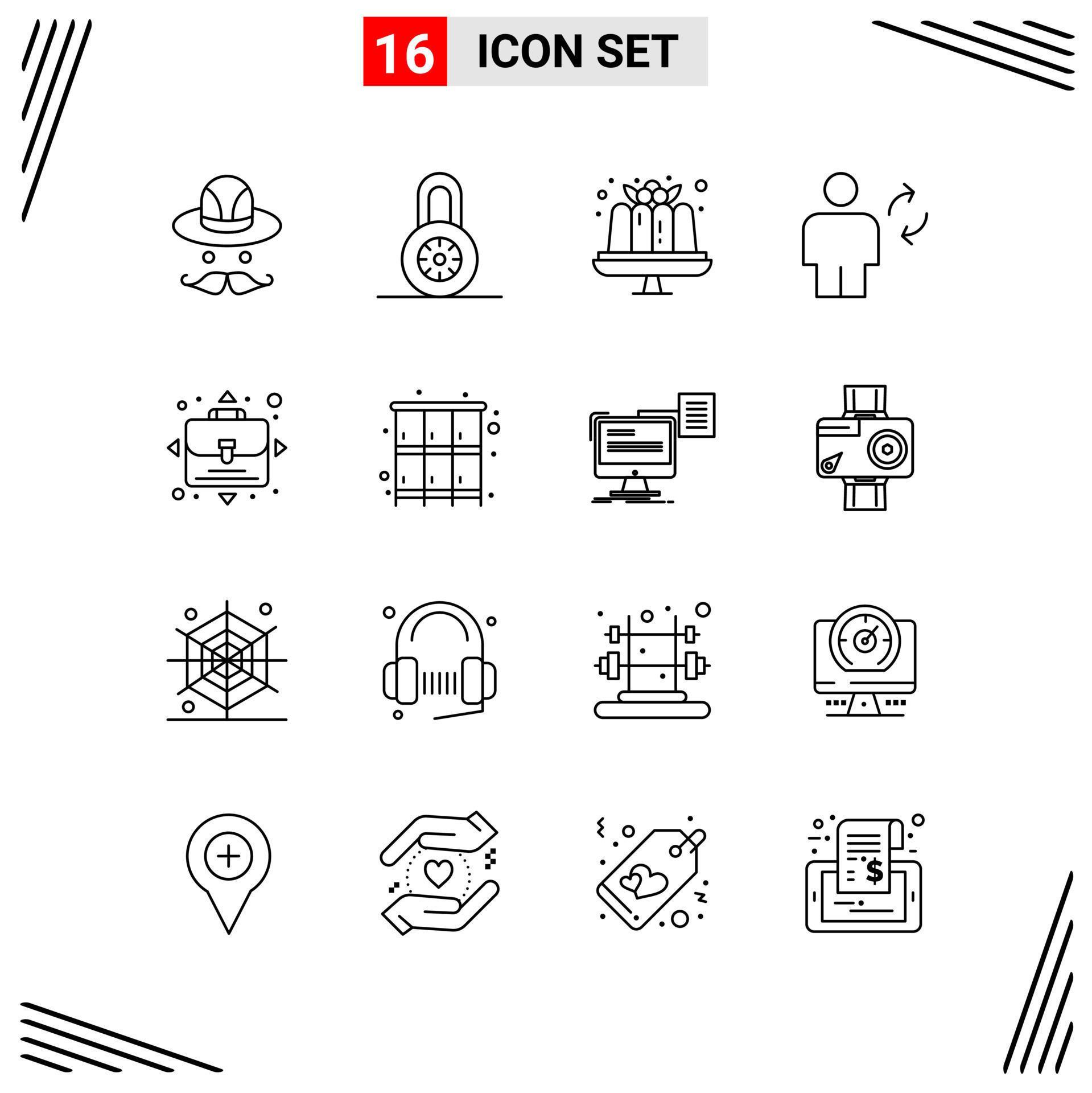 16 Icons Line Style. Grid Based Creative Outline Symbols for Website ...