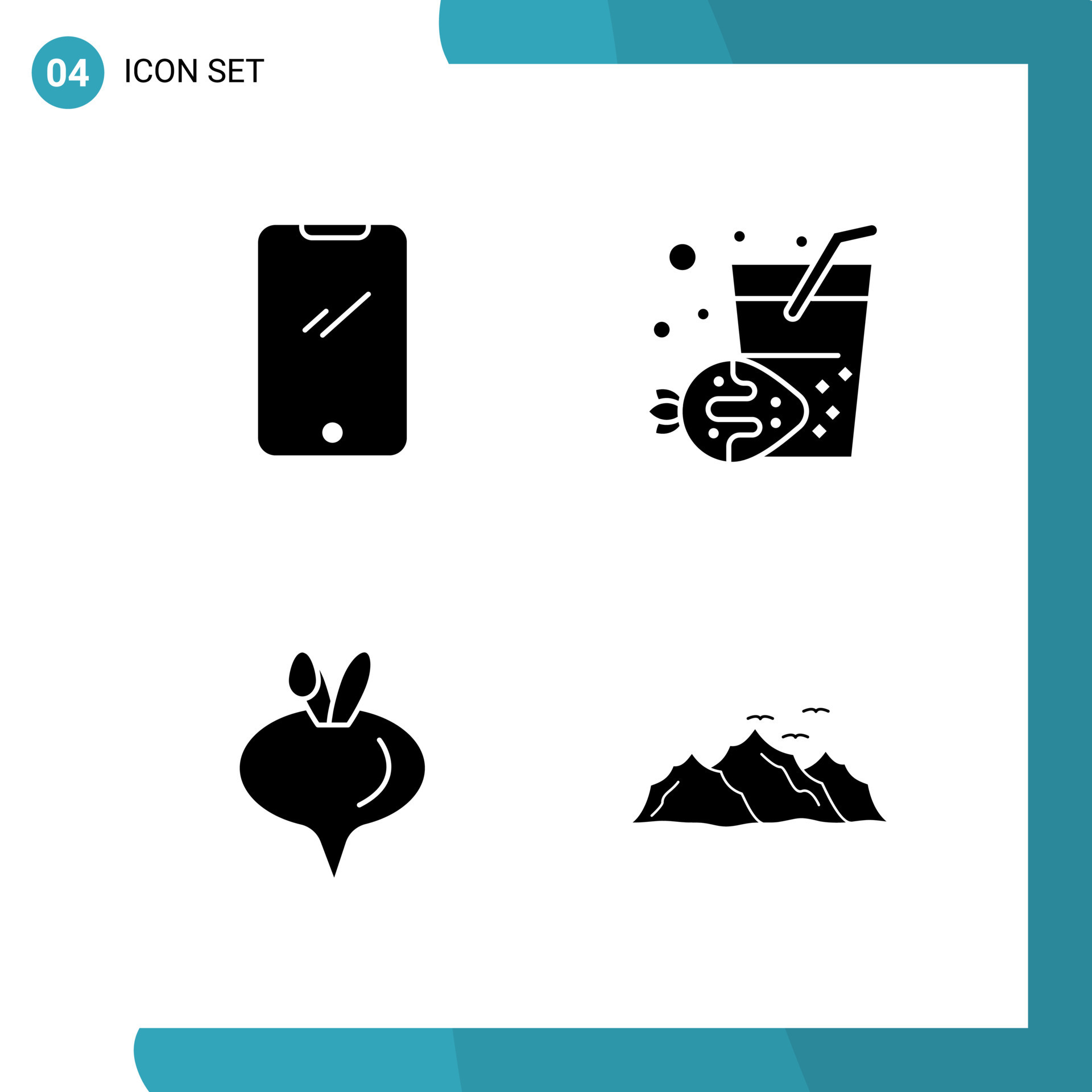 Vector Pack of 4 Glyph Symbols. Solid Style Icon Set on White ...