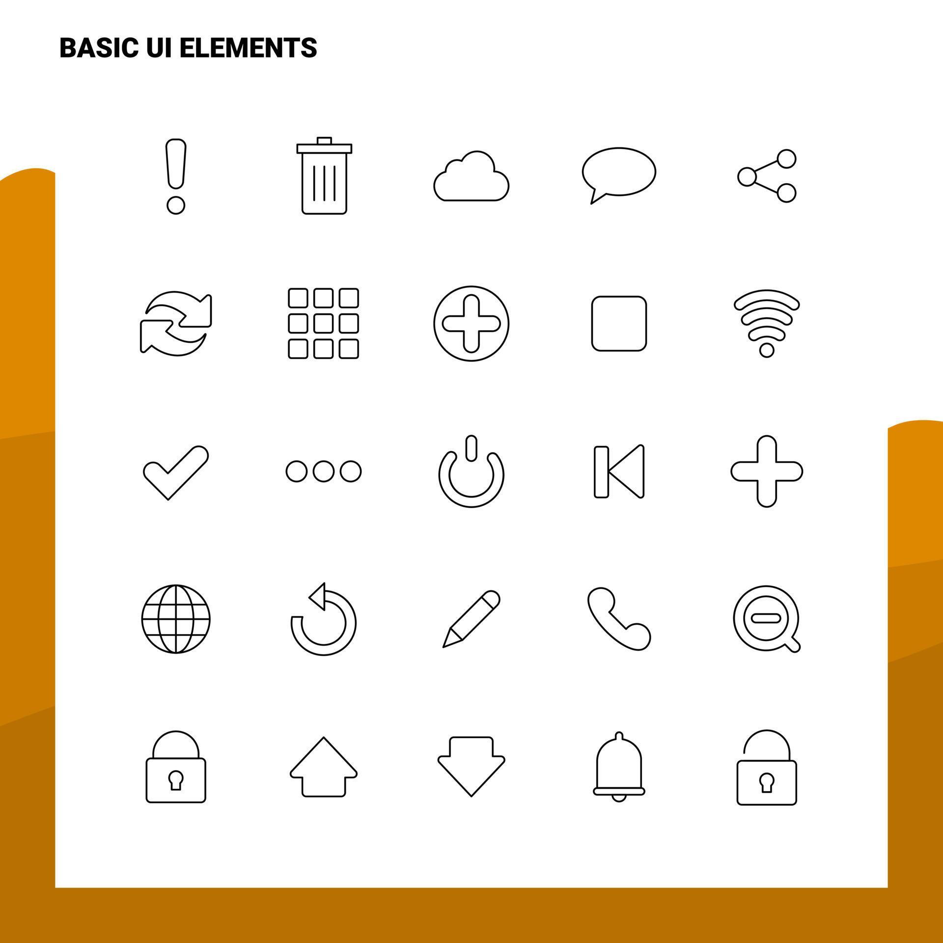 Set of Basic Ui Elements Line Icon set 25 Icons Vector Minimalism Style Design Black Icons Set ...
