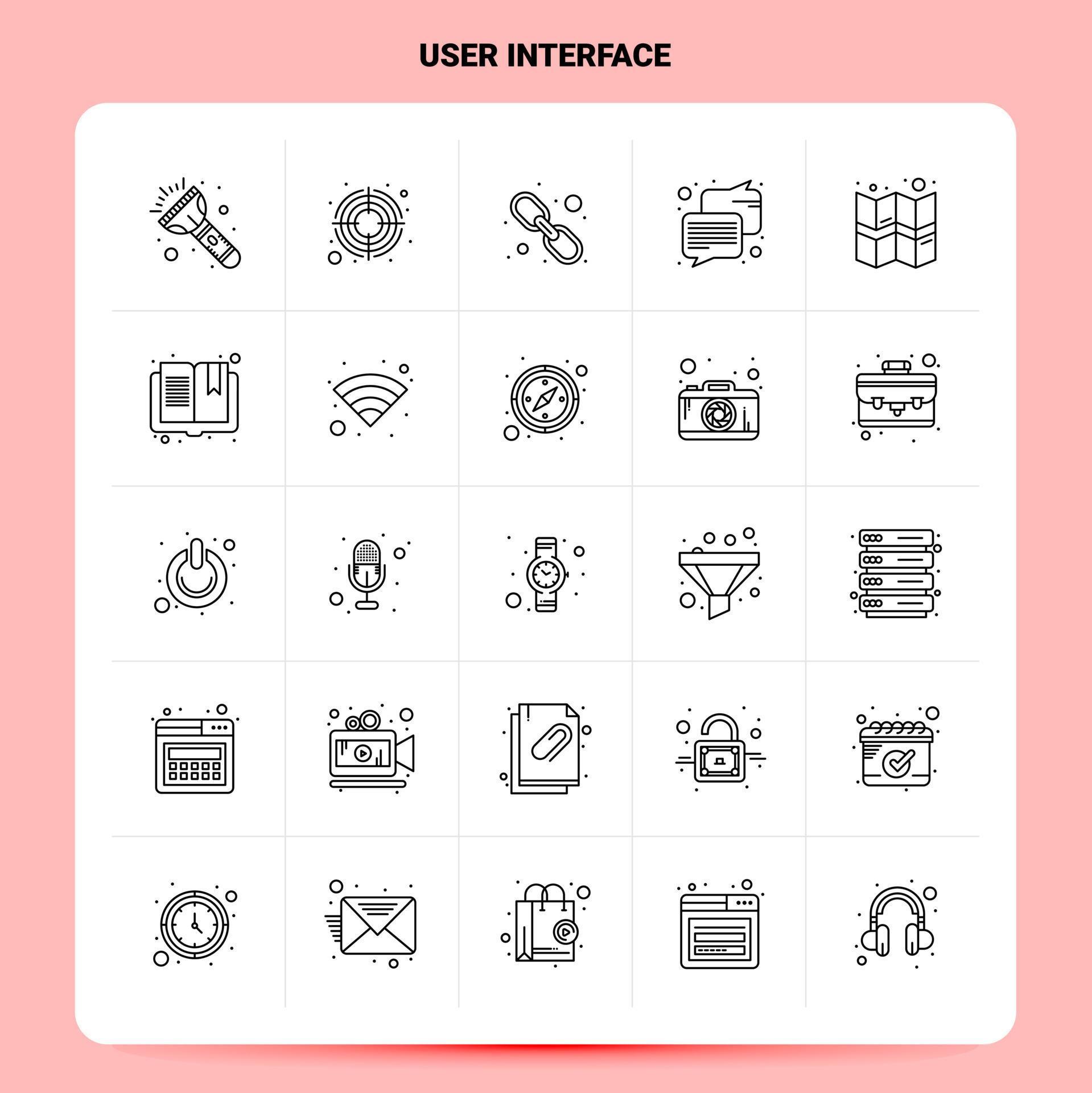 OutLine 25 User Interface Icon set. Vector Line Style Design Black Icons Set. Linear pictogram ...