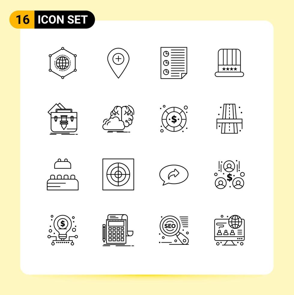 Pictogram Set of 16 Simple Outlines of american hat marker report four ...
