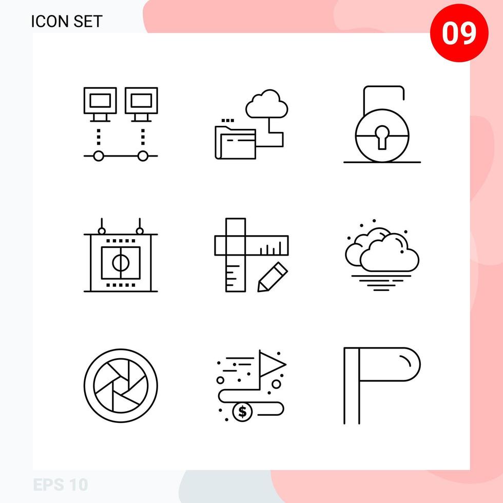 Vector Pack of 9 Icons in Line Style. Creative Outline Pack isolated on ...
