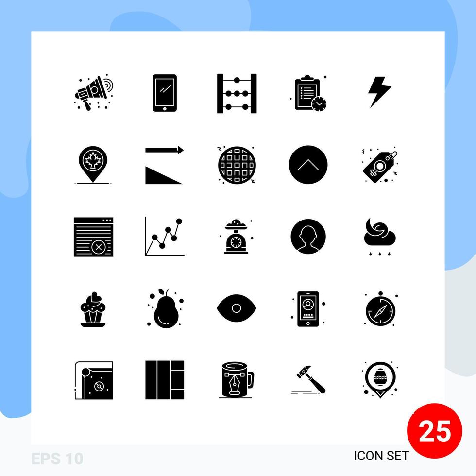 User Interface Pack of 25 Basic Solid Glyphs of electric power iphone work schedule Editable ...