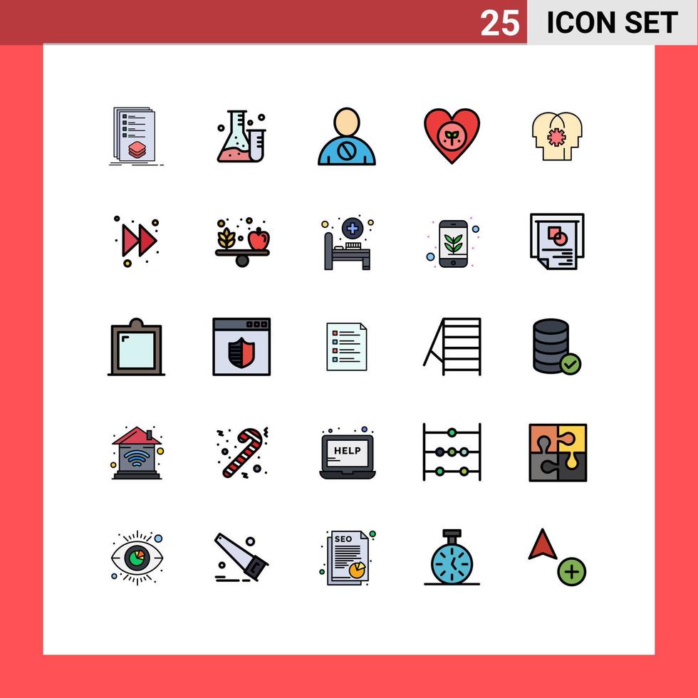 Mobile Interface Filled Line Flat Color Set Of 25 Pictograms Of Heart Environment Science