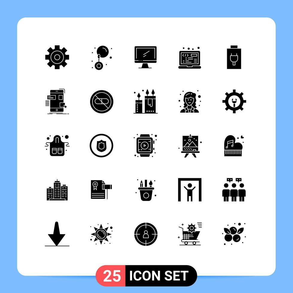 Universal Icon Symbols Group of 25 Modern Solid Glyphs of charge html monitor programming coding ...